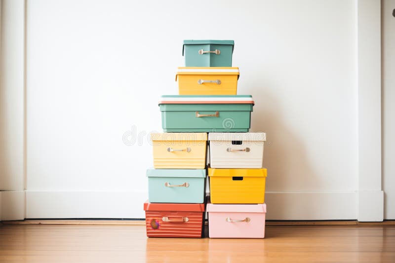 Stack of Storage Boxes in Various Colors Stock Image - Image of home ...