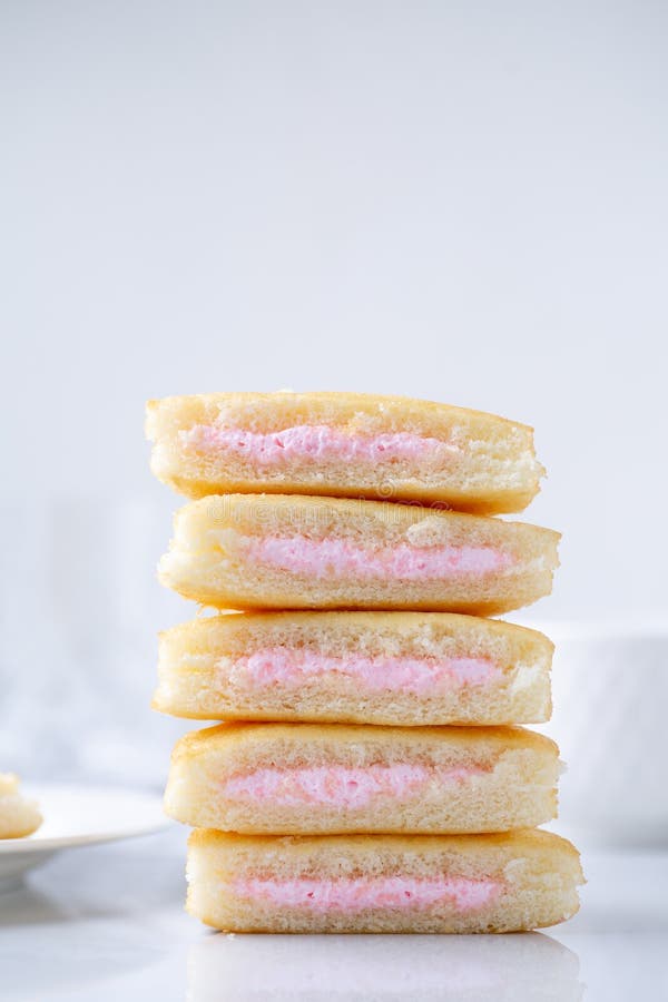 A Stack of Strawberry Mini Cakes Stock Photo - Image of icing, cream ...