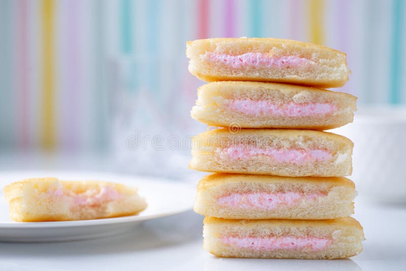 A Stack of Strawberry Mini Cakes Stock Photo - Image of hoopies, bakery ...