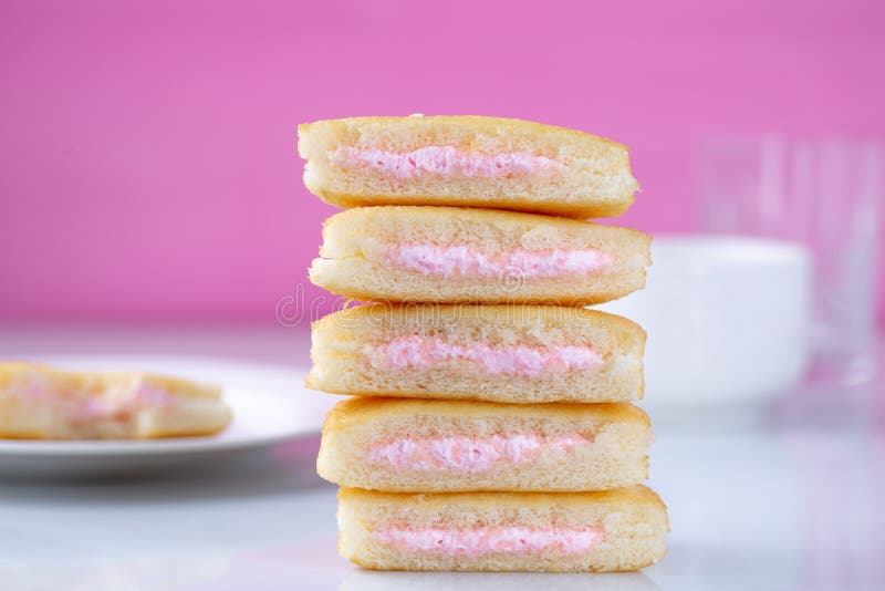 A Stack of Strawberry Mini Cakes Stock Photo - Image of hoopies, bakery ...