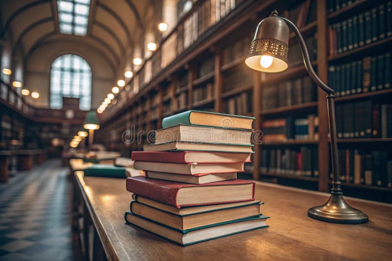 The Stack of Study Books in the Library Stock Illustration ...