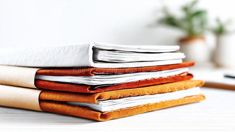 Stack of Stylish Journalsnotebooks on a Bright Desk. Represents ...