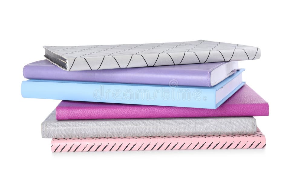 Stack of Stylish Notebooks on White Background Stock Photo - Image of ...