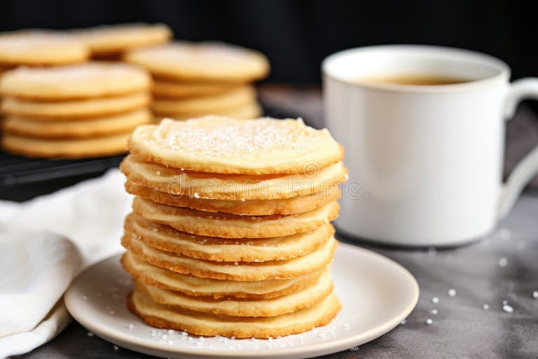 Stack of Sugar Cookies Next To a White Coffee Cup Stock Illustration ...