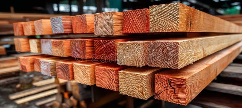 Stack of Sustainable Square Timber Planks in Lumberyard Eco-Friendly ...