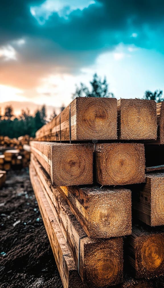 Stack of Sustainable Timber at Sunrise Eco-Friendly Building Materials ...