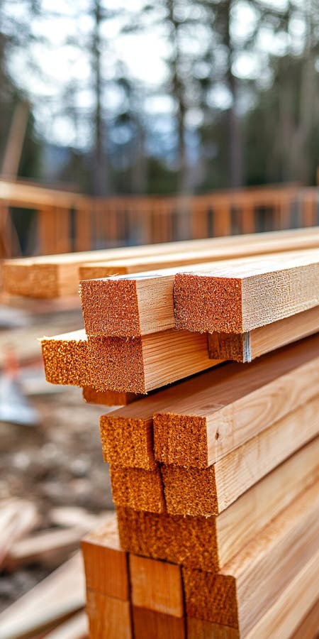 Stack of Sustainable Wooden Planks at a Blurred Lumber Construction ...