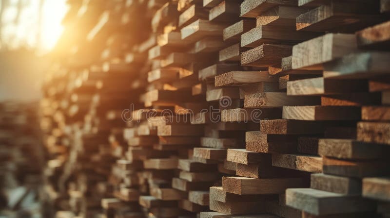 Stack of Sustainable Wooden Planks at Construction Site, Emphasizing ...