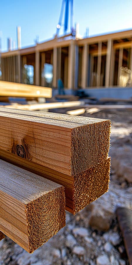 Stack of Sustainable Wooden Planks at Construction Site, Emphasizing ...