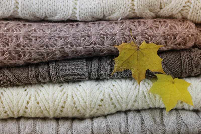 Stack of Sweaters Knitted Autumn Concept Stock Image - Image of reading ...