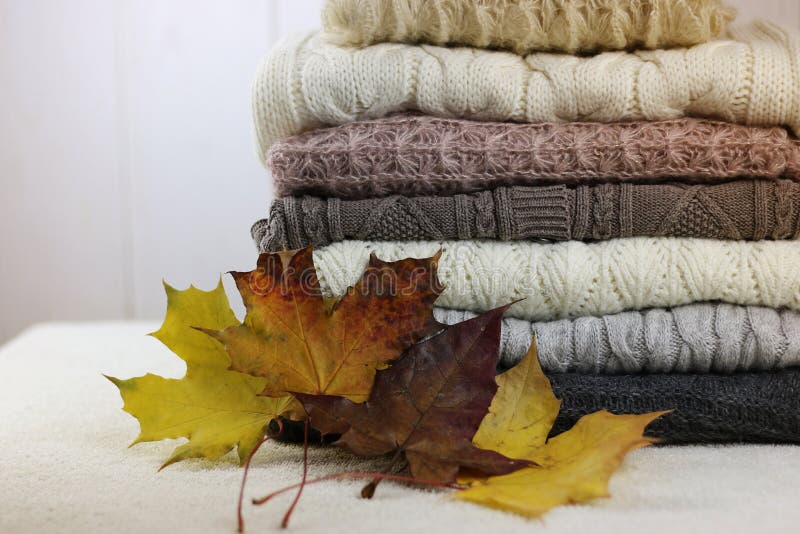 Stack of Sweaters Knitted Autumn Concept Stock Photo - Image of ...