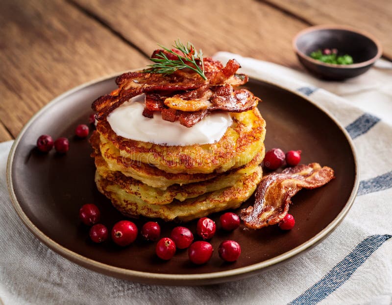 A Stack of Swedish Raggmunk (potato Pancakes) with Lingonberries, Sour ...