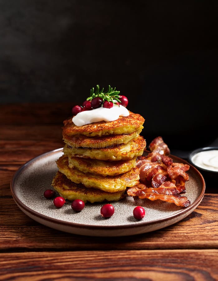 A Stack of Swedish Raggmunk (potato Pancakes) with Lingonberries, Sour ...