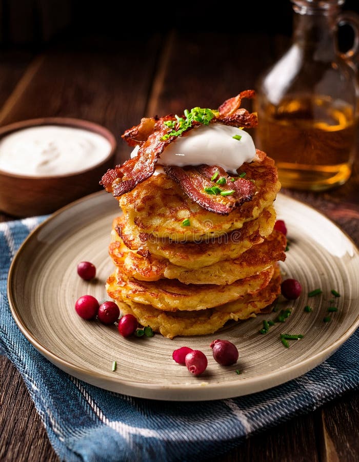 A Stack of Swedish Raggmunk (potato Pancakes) with Lingonberries, Sour ...