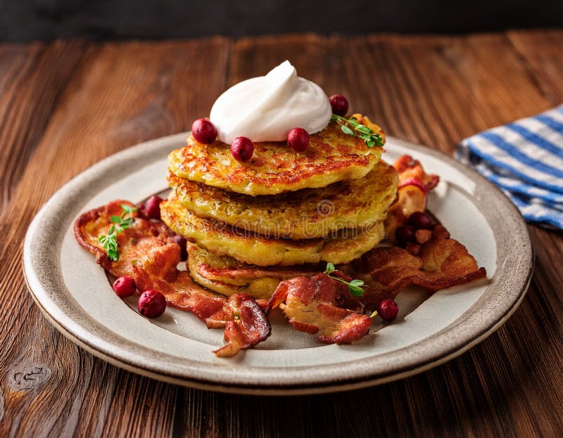 A Stack of Swedish Raggmunk (potato Pancakes) with Lingonberries, Sour ...