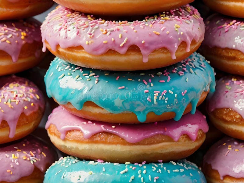Stack of Sweet Blue and Pink Donuts Stock Illustration - Illustration ...