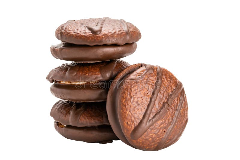 Stack of Sweet Cho Co Pie with Marshmallow on White Background Stock ...