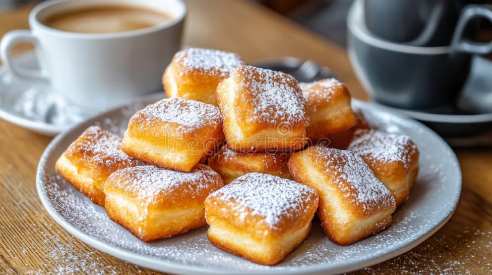Stack of Sweet Square Pastries with Powdered Sugar on a Plate with ...