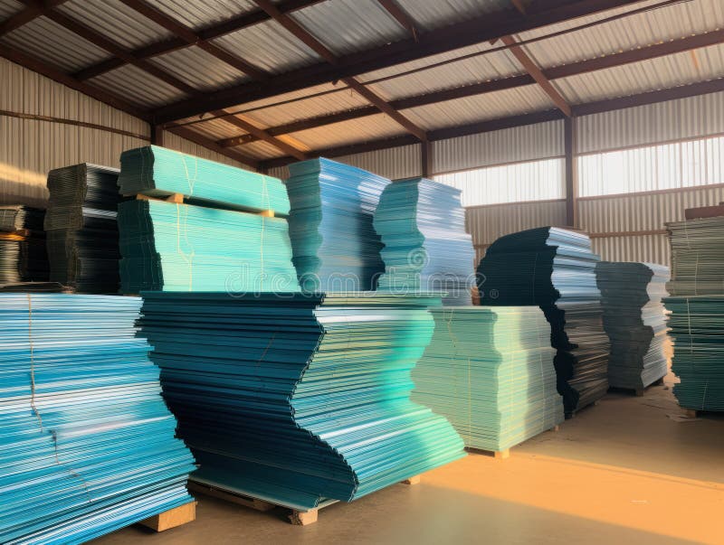 Stack of Tack Plastic Sheets are Kept in the Warehouse. Acrylic Glass ...