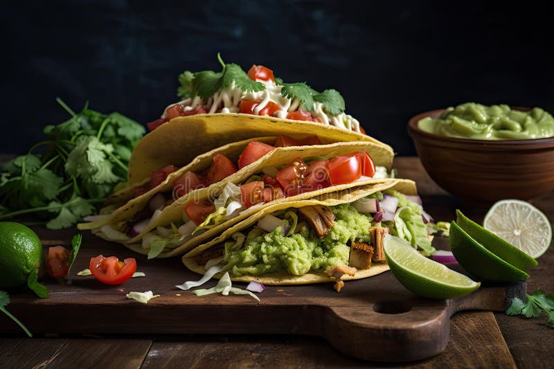 Stack of Tacos with Guacamole and Fresh Salsa Stock Illustration ...