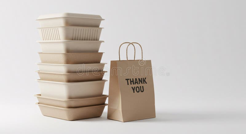 Stack Takeaway Containers Brown Paper Bag Thank You Stock Photos - Free ...