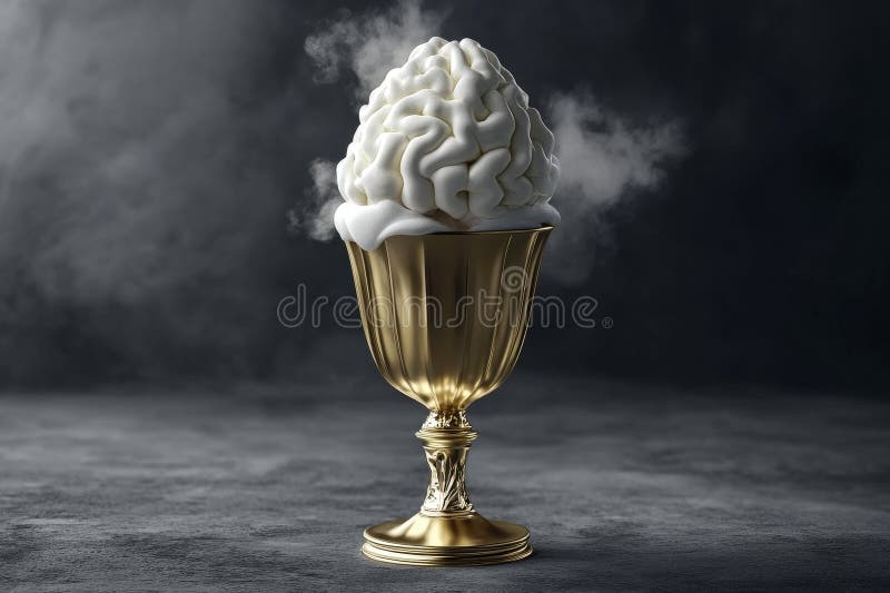 Stack of Tall Golden Wine Glasses with Cappuccinos Topped with Cream ...