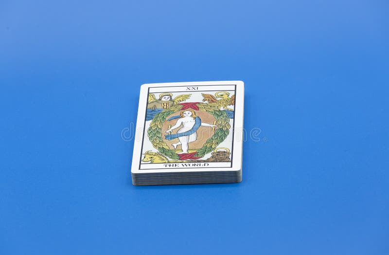 Stack of Tarot Cards on Blue Surface Stock Image - Image of background ...