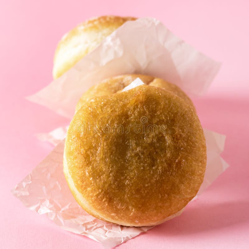 Stack of Tasty Dutch Donuts Icing Sugar Pink Background Homemade Donuts ...