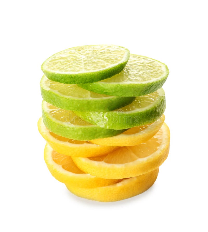 Stack of Tasty Lime and Lemon Slices on White Background Stock Image ...