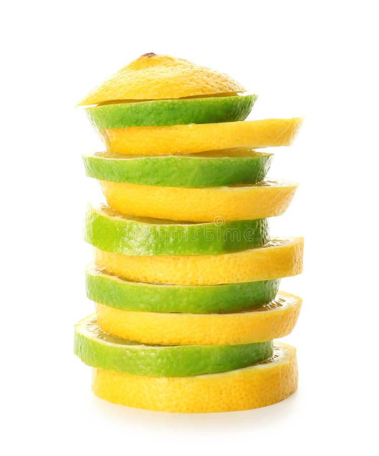 Stack of Tasty Lime and Lemon Slices on White Background Stock Image ...