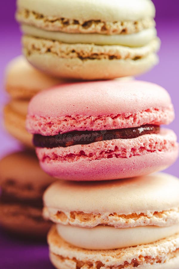 Stack of Tasty Macarons Including Vanilla, Chocolate and Strawberry ...
