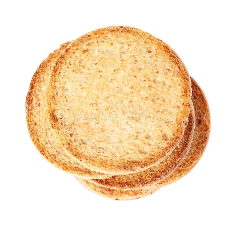 Stack of Tasty Organic Rusks Isolated on White, Top View Stock Image ...