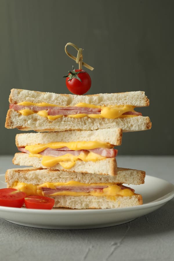 Stack of Tasty Sandwiches with Ham and Melted Cheese Served with ...