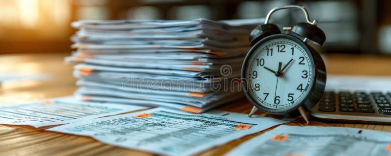 A Stack of Tax Documents Tagged with Urgent Deadlines a Calculator and ...