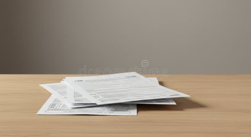 Stack of Tax Forms on Wooden Desk with Neutral Background Stock ...