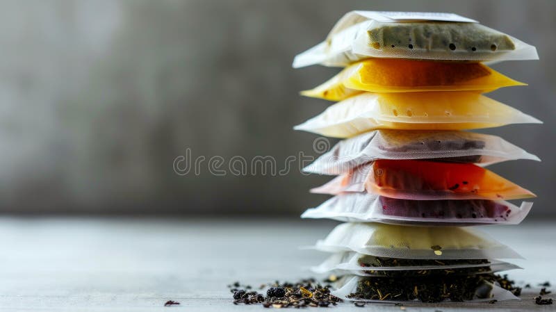 A Stack of Tea Bags in Various Flavors, Ready To Be Steeped in Hot ...