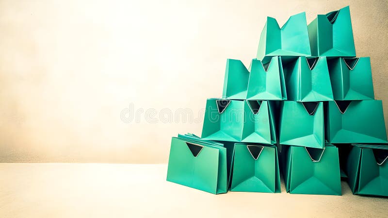 A Stack of Teal Gift Boxes Arranged in a Pyramid on a Neutral ...