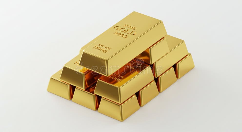 A Stack of Ten Gold Bars is Arranged in Two Layers, with the Top Layer ...