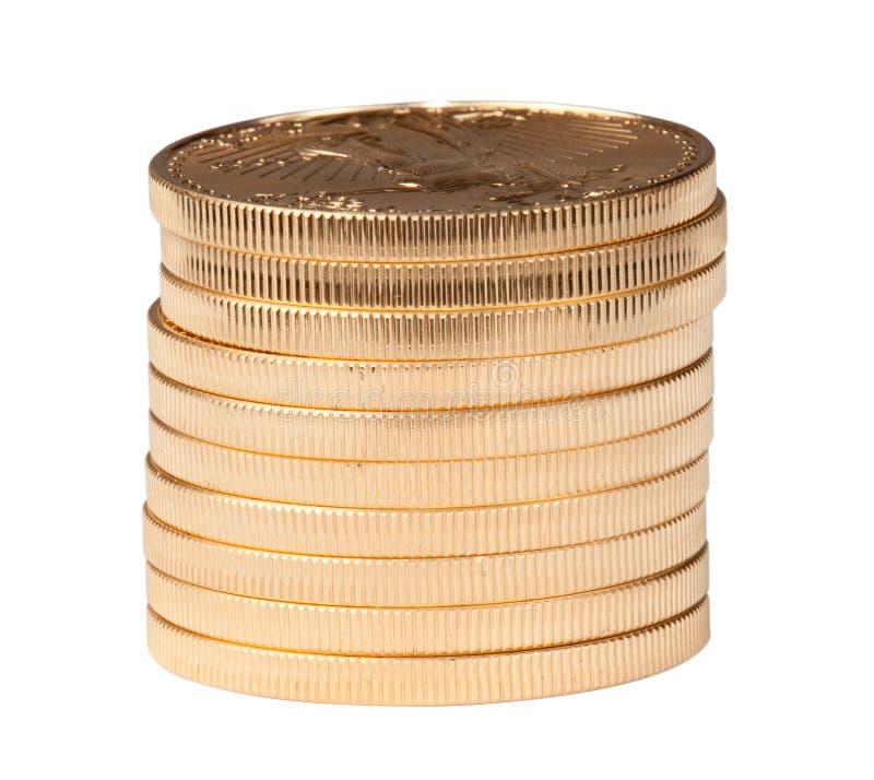 Stack of Ten Pure Gold Coins Stock Photo - Image of invest, currency ...