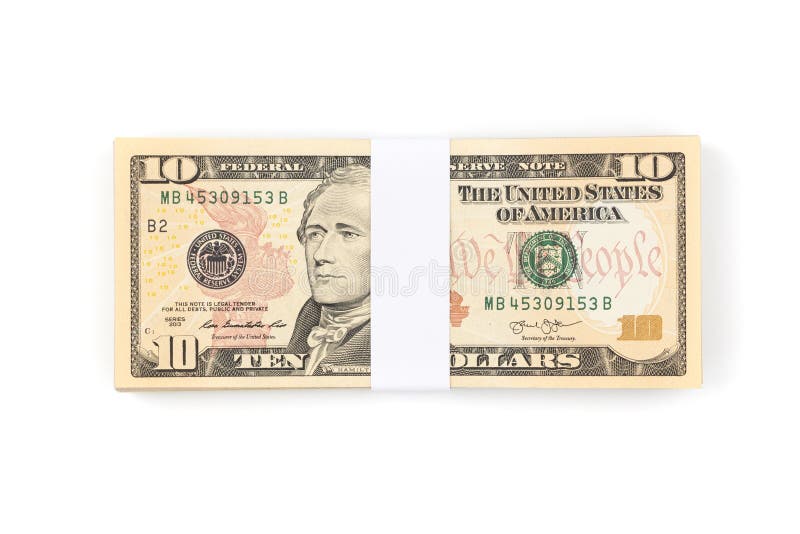 Stack of Ten US Dollar Bills Isolated on White Background. Stock Photo ...