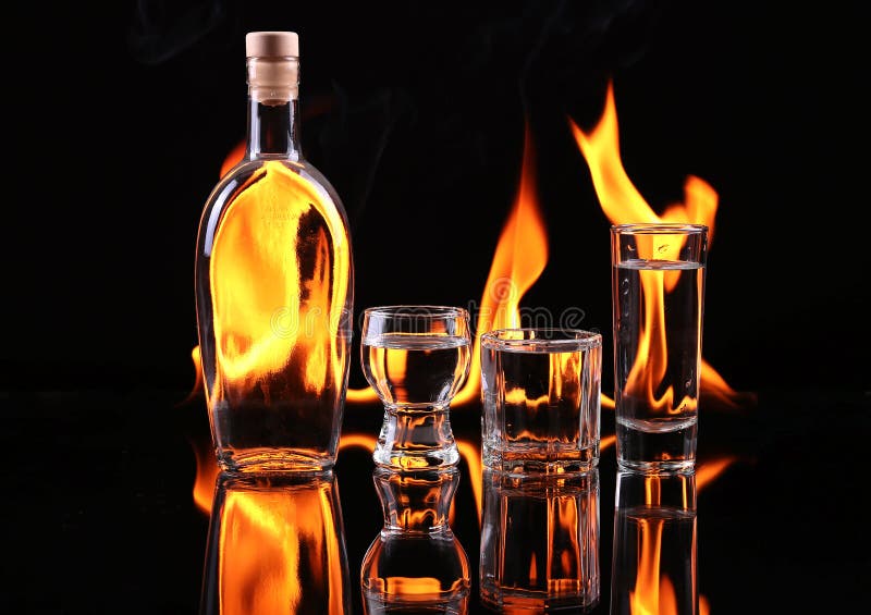 Stack of tequila on fire stock image. Image of closeup - 103444753
