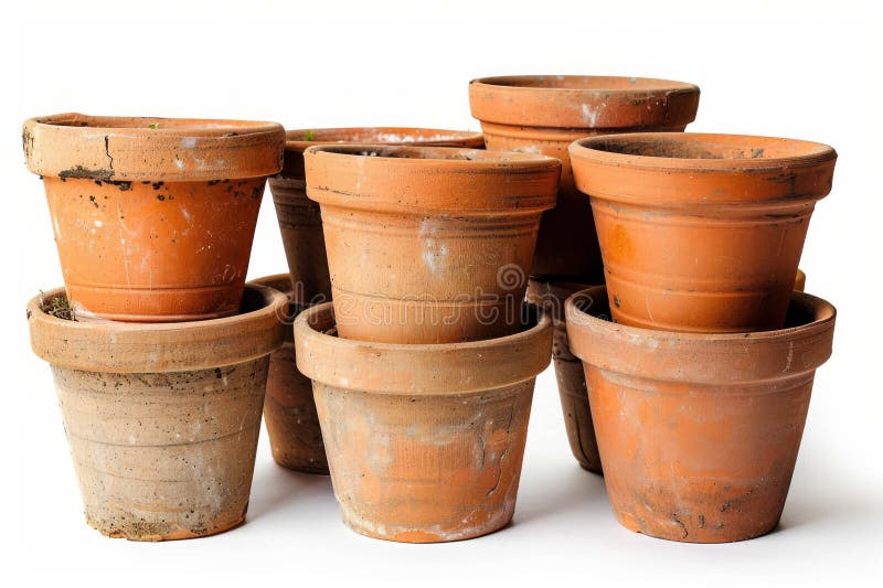 Stack of Terra Cotta Pots on White Background Stock Image - Image of ...