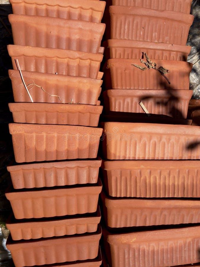 Stack of Terracotta Empty Planter Close Up Stock Image - Image of ...
