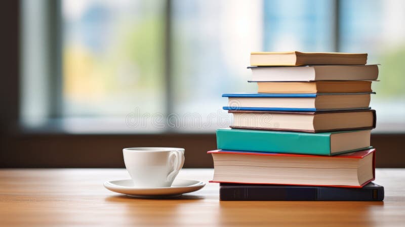 A Stack of Textbooks with a Cup of Tea for Study Breaks Stock Photo ...