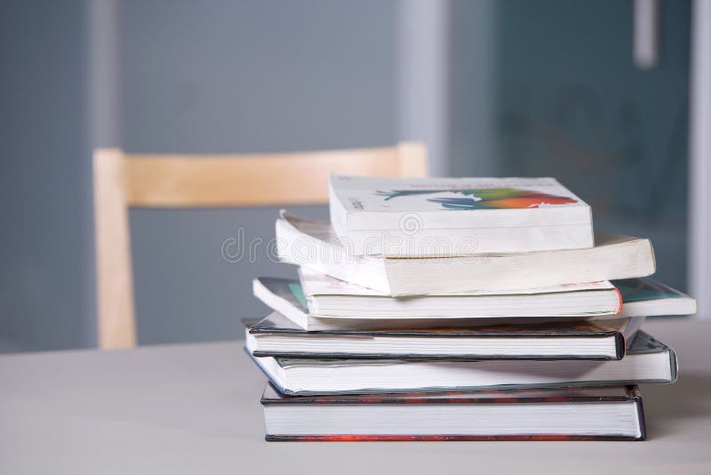 Stack of Textbooks on a Desk Stock Image - Image of data, information ...