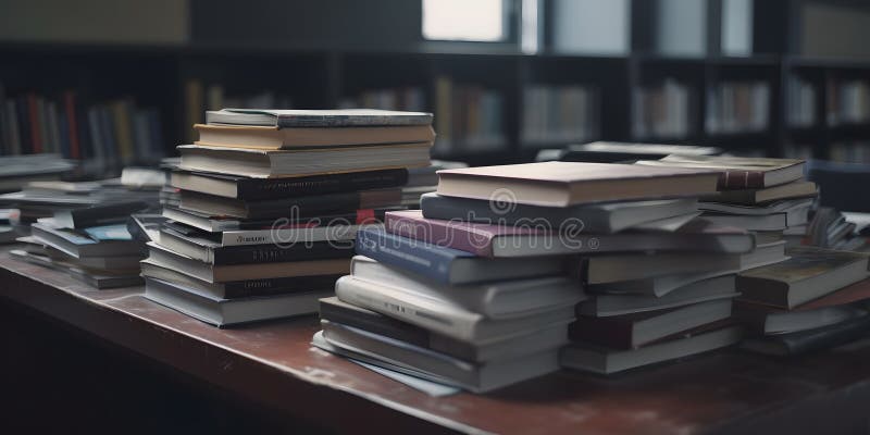 A Stack of Textbooks on a Desk in a Library Cinematic Created with ...