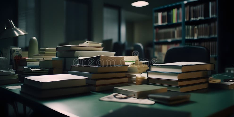 A Stack of Textbooks on a Desk in a Library Cinematic Five Created with ...