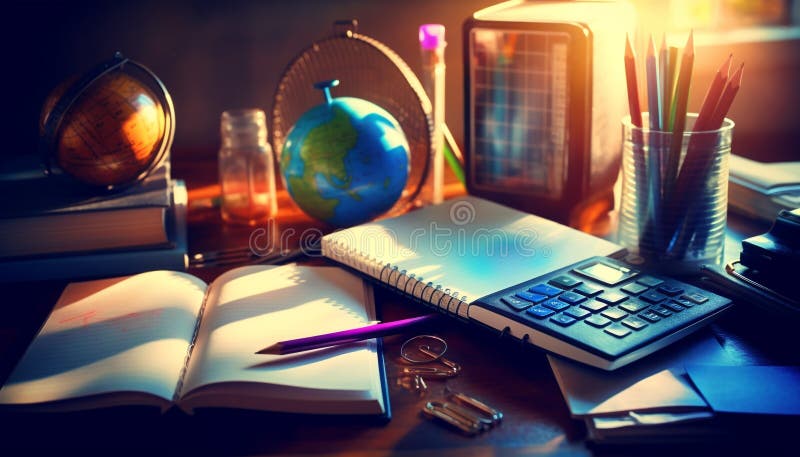 Stack of Textbooks on Desk, Ready for Studying Generated by AI Stock ...