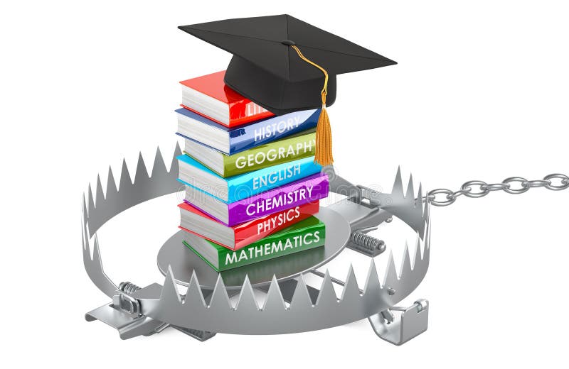 Stack of Textbooks with Graduation Hat Inside Bear Trap. 3D Rendering ...