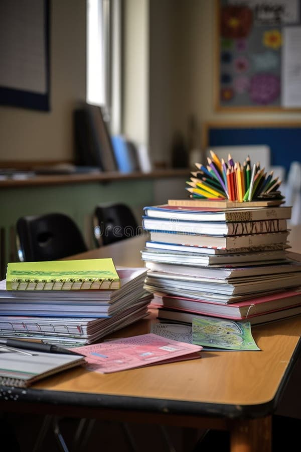Stack of Textbooks and Lesson Planner on Desk Stock Illustration ...